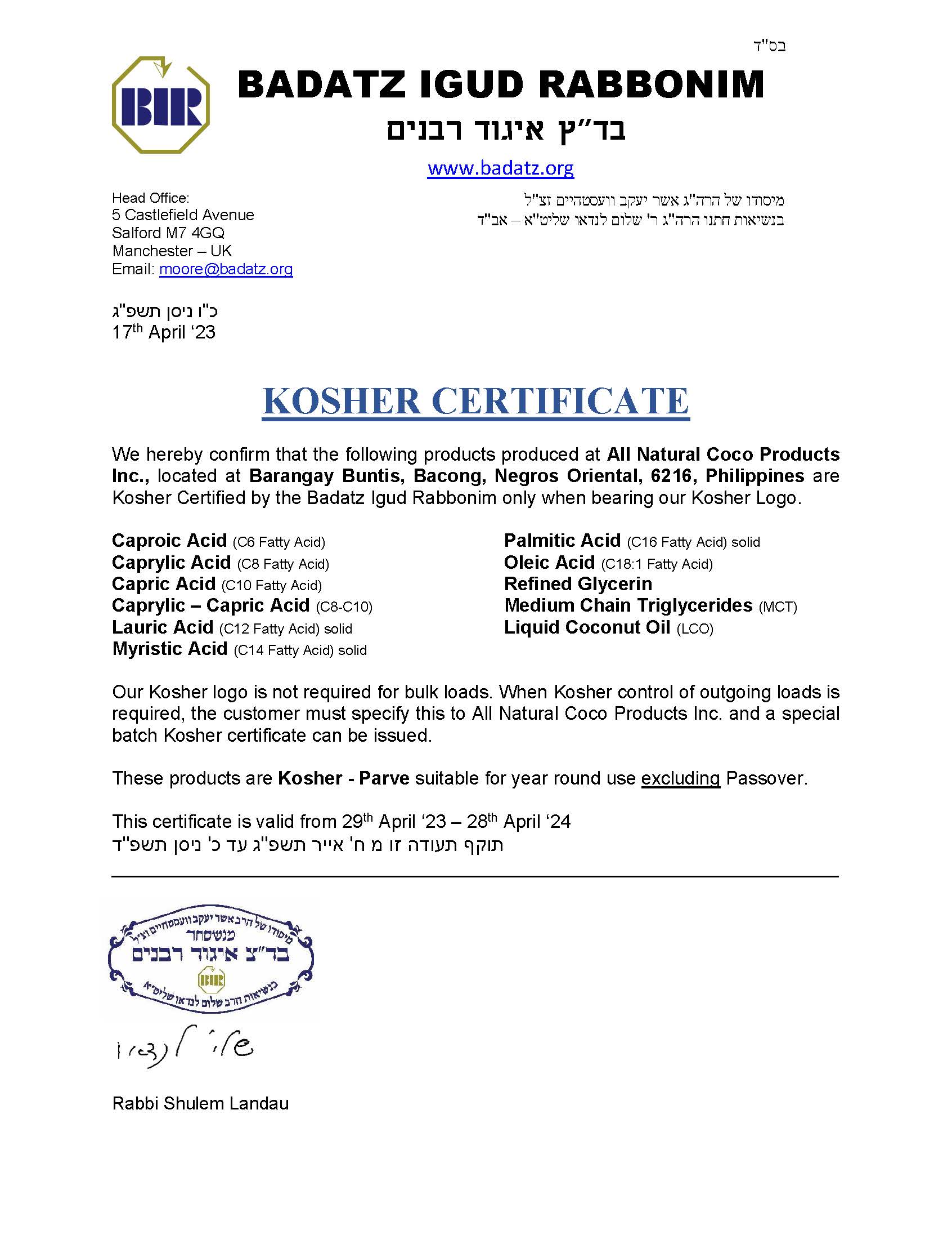 C16 Palmitic Acid - All Natural Coco Products, Inc.